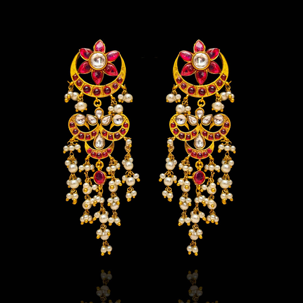 Heritage Ruby Polki Chandbali Earrings with Pearl Drops – Sneha Rateria Store
