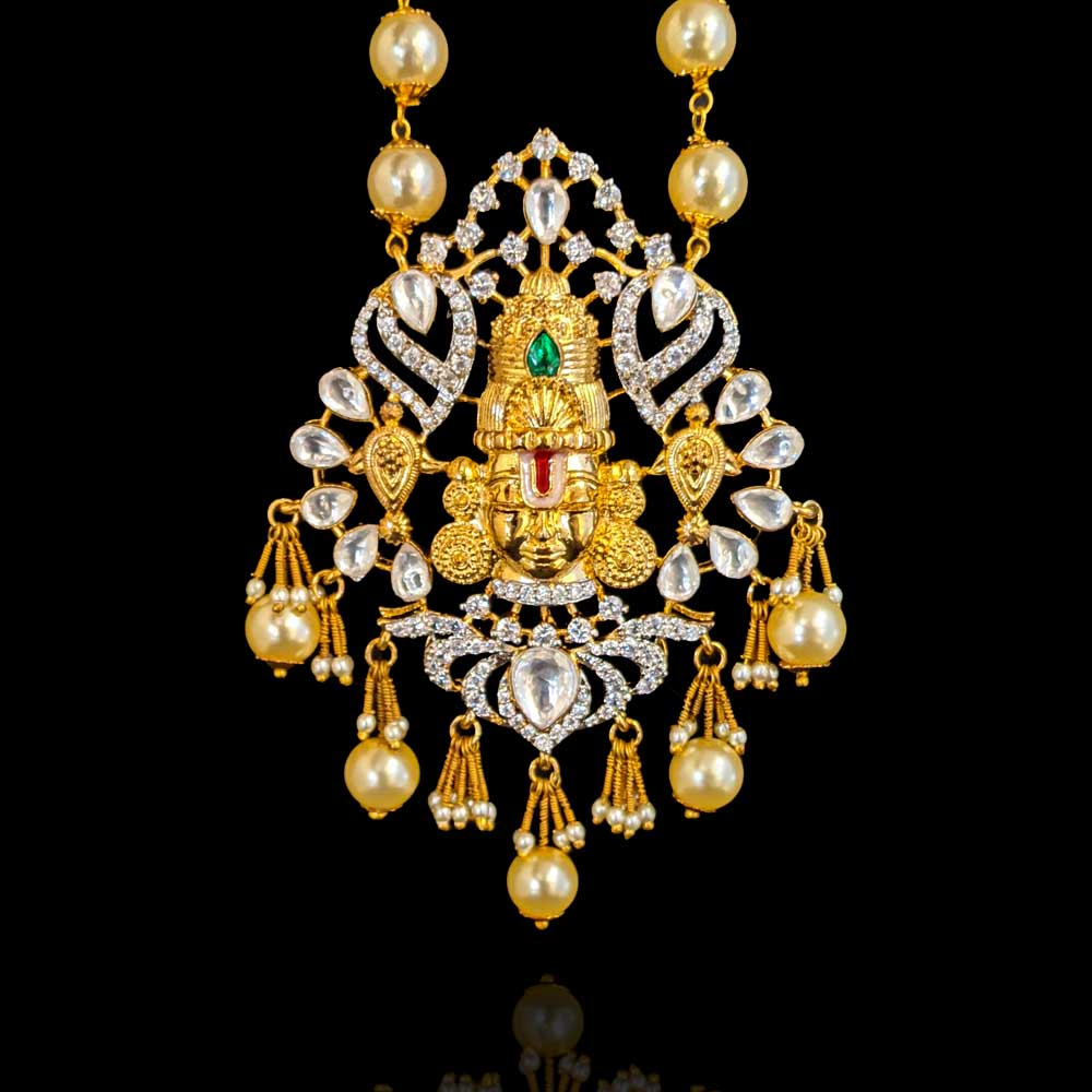 18K Gold Polish Tirupati Balaji Pendant with Pearl Chain – Sneha ...