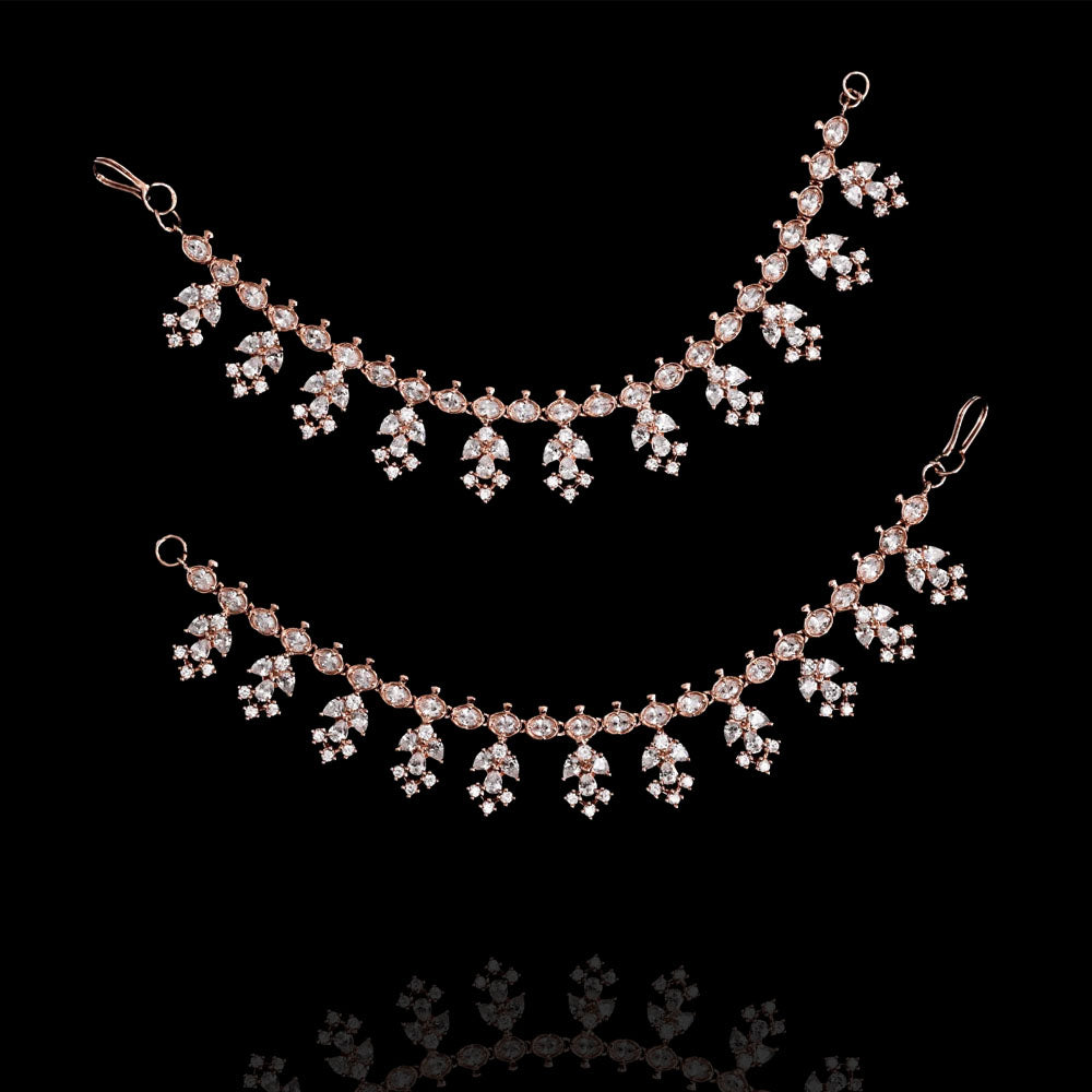 CZ Rose Gold Bridal Champaswaralu/Ear Chains Design – Sneha Rateria Store