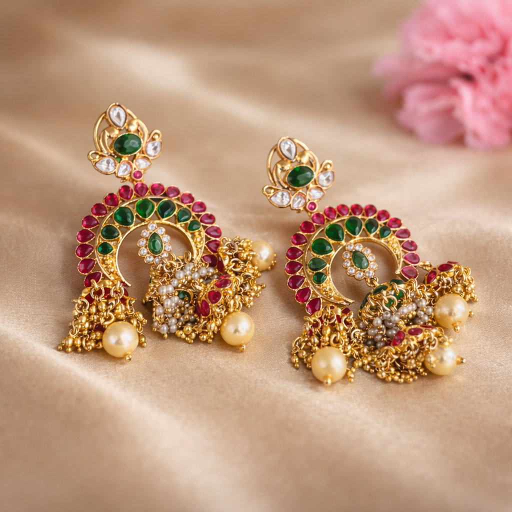 CZ Polki Jhumkas - Perfect for Mehendi Celebrations! – Sneha Rateria Store