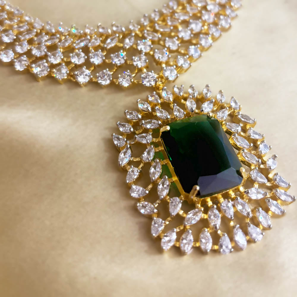 Diamond Look Short Necklace with Detachable Green Pendant – Sneha ...
