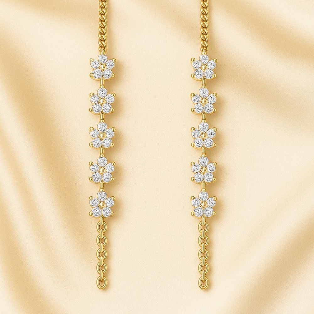 Elegant CZ Diamond Flower Matil Ear Chains in 18K Gold Polish for Brid ...