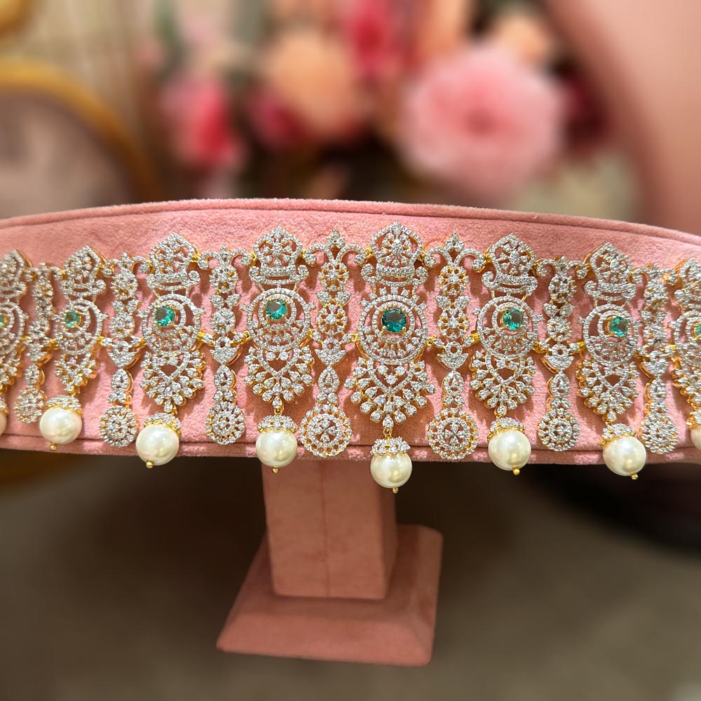 Premium 92.5% Silver Oddiyanam Hip Belt along with Green Gemstones ...