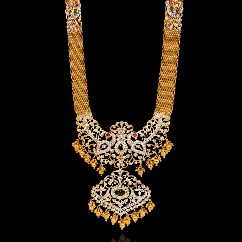 Gold Plated Diamond Look Peacock Pendant Chain Haram – Sneha Rateria Store