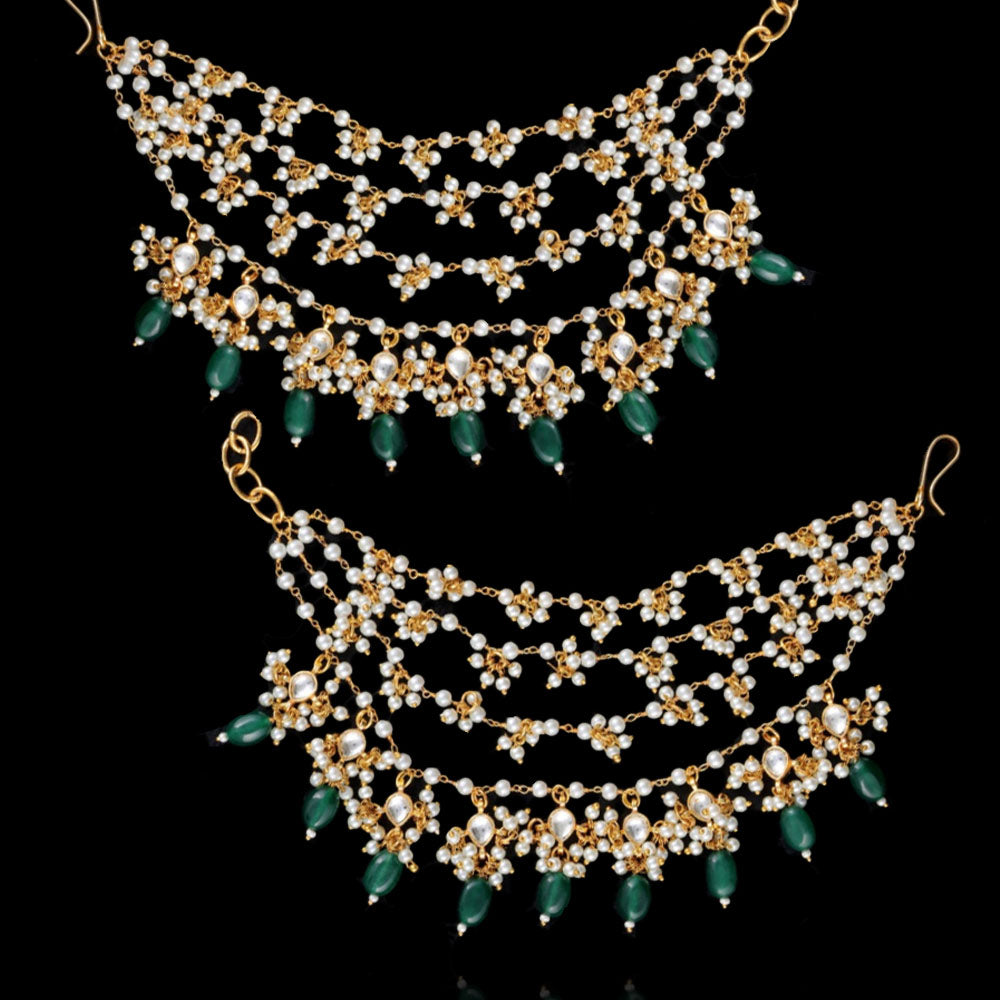 Glorius Green Bead Drop Bridal Champaswaralu Ear Chains – Sneha Rateria ...