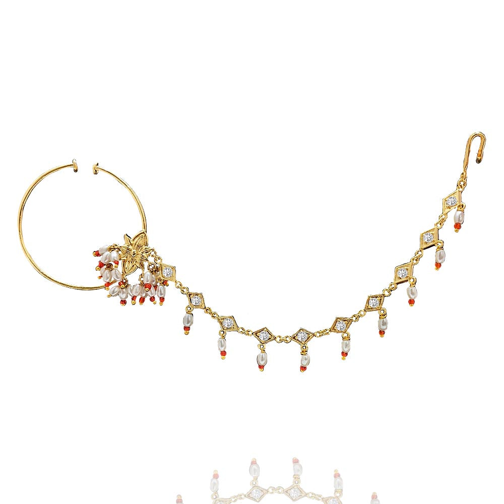 Glamorous Big Nath for Bride along with Pearl Drops – Sneha Rateria Store