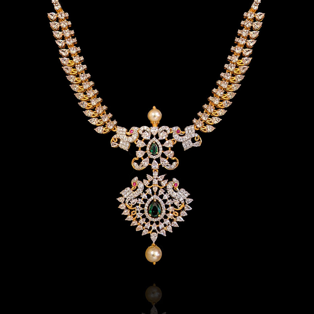 Heavy Diamond Look Necklace with Peacock Motifs – Sneha Rateria Store