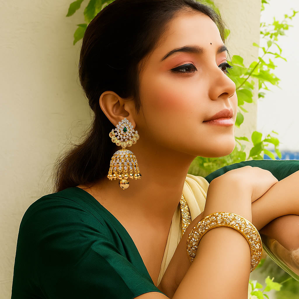 Heritage Kasu Jhumkas with Emerald CZ and Grand Bell Drops – Sneha ...
