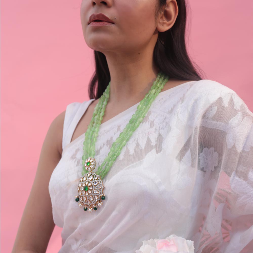 Elegant Pearl Drop Layered Necklace [Emerald String Mala] – Sneha ...