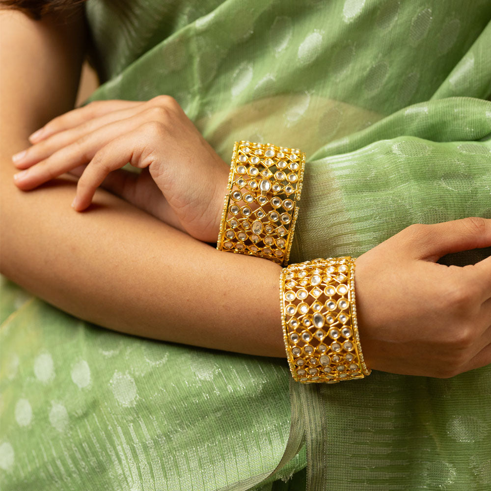 Polki CZ Diamond Heavy Statement Kada Bracelet Design – Sneha Rateria Store