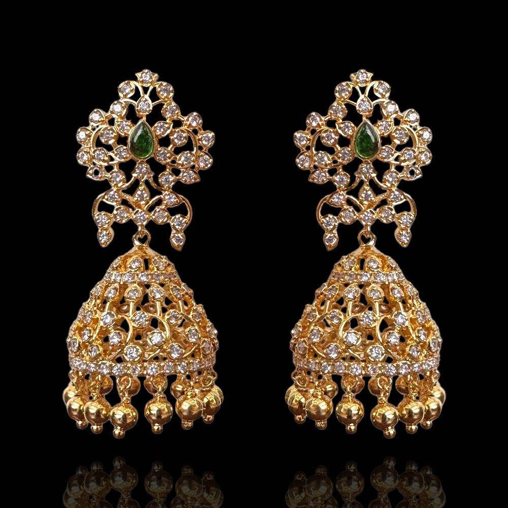 Radiant Elegance - Diamond Look Jhumkas with Golden Balls – Sneha Rateria Store