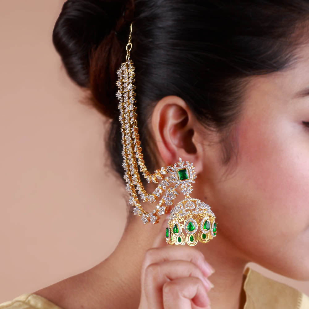 Diamond Look CZ Triple Layer Bridal Ear Chains in Gold Polish – Sneha ...