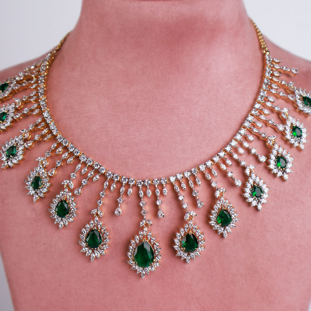 Emerald Pendant CZ Diamond Look Necklace with Gold Polish – Sneha ...