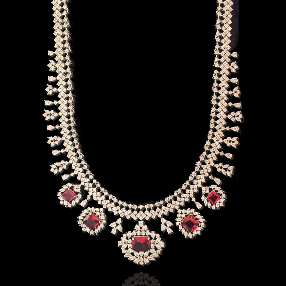 Rich Ruby Diamond Look Long Haram Necklace Design – Sneha Rateria Store