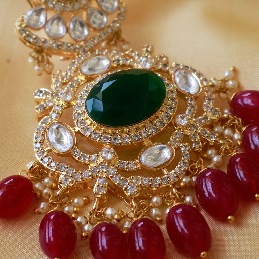 Royal Polki Kundan Emerald & Ruby Chandbali Earrings – Sneha Rateria Store
