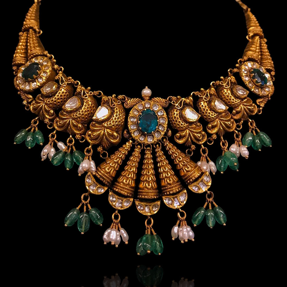 Royal Traditional Classic Gold Polish Temple Necklace with Peacocks ...