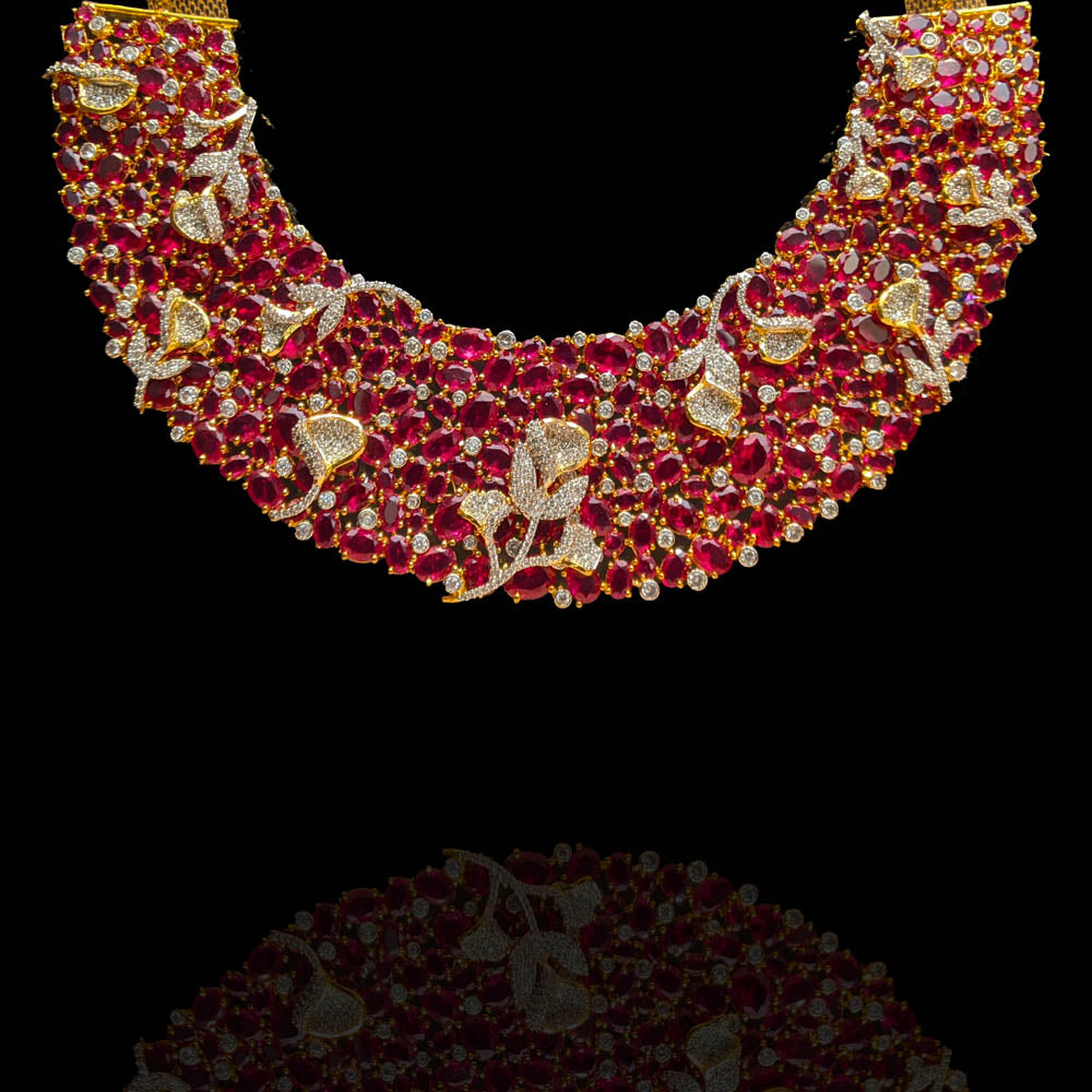 Ruby Red CZ Floral Statement Necklace - Sterling Silver Jewelry – Sneha ...