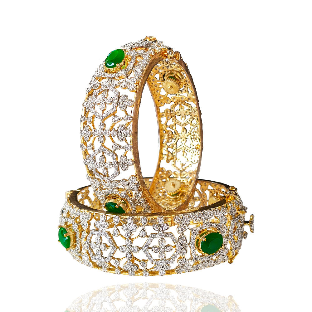 Shimmering Flowers Diamond Look Bangle with 18K Gold Polish – Sneha ...