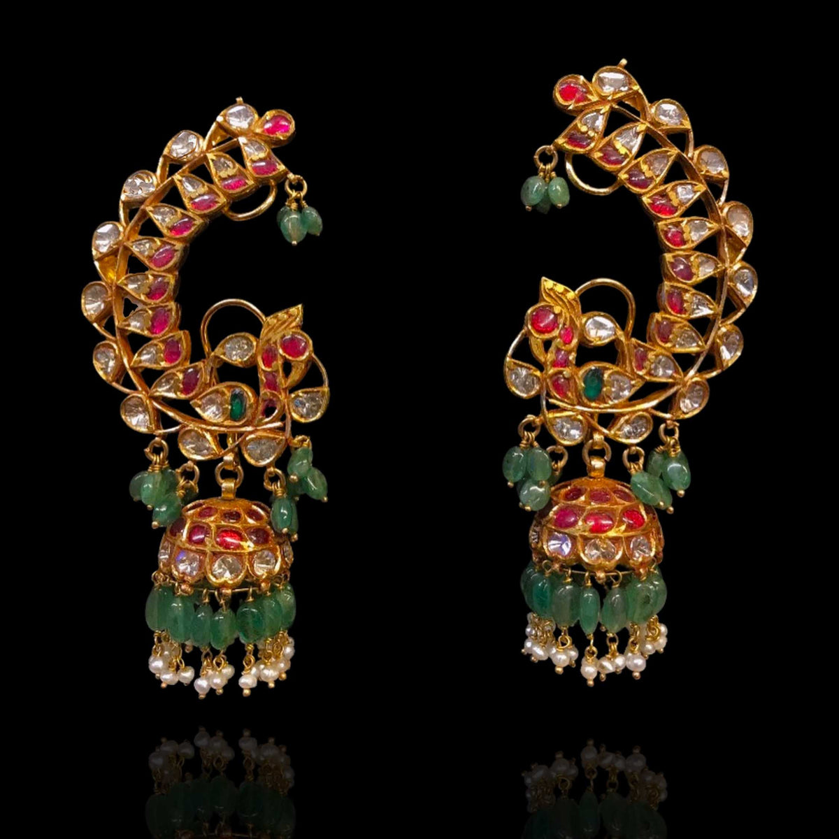 South Indian Polki Look Cuff Earrings with Peacock Motif – Sneha ...