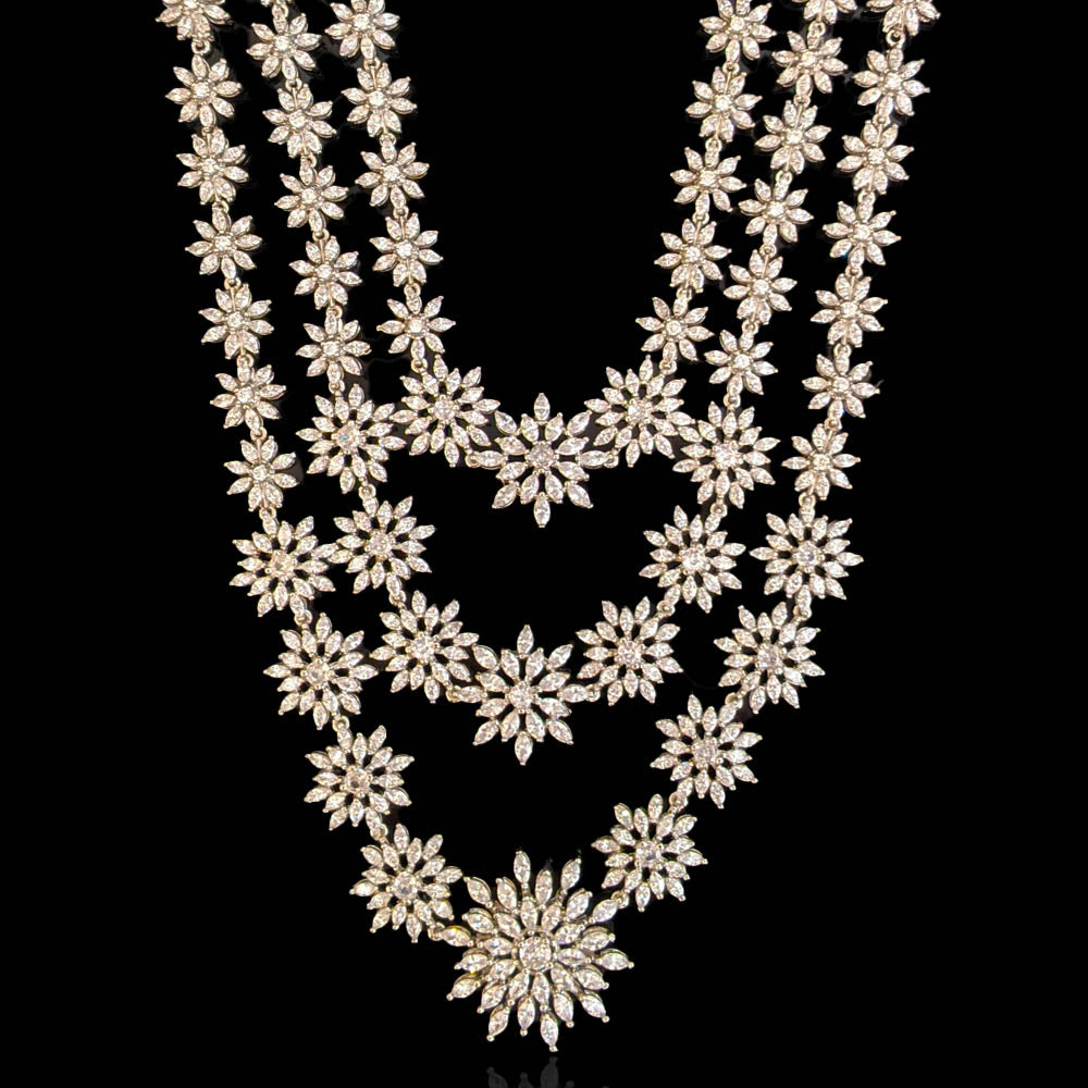 Starlit Symphony – Diamond Look Layered Necklace in Pure Silver – Sneha ...