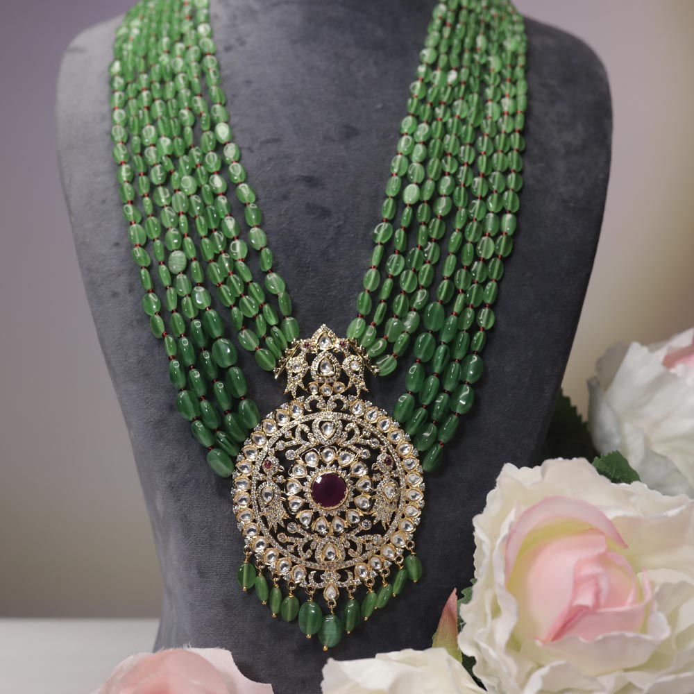A Radiant Emerald Layered Necklace [Ruby Studs] – Sneha Rateria Store