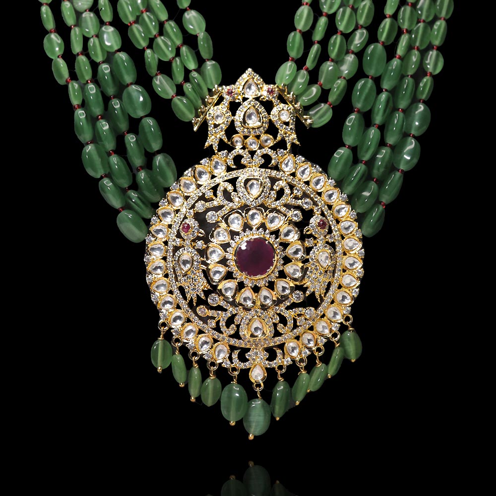 A Radiant Emerald Layered Necklace [Ruby Studs] – Sneha Rateria Store