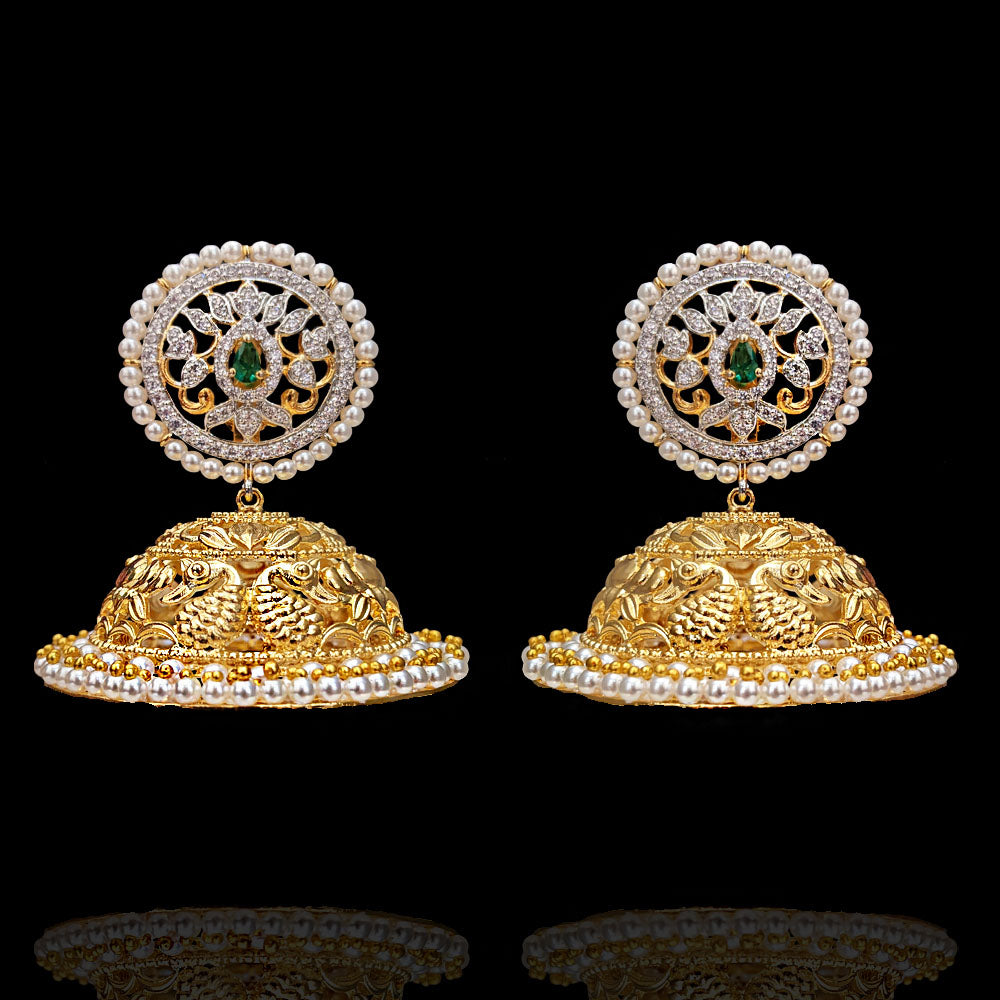 Traditional Matt Gold Plated Peacock Big Jhumka Earrings – Sneha ...