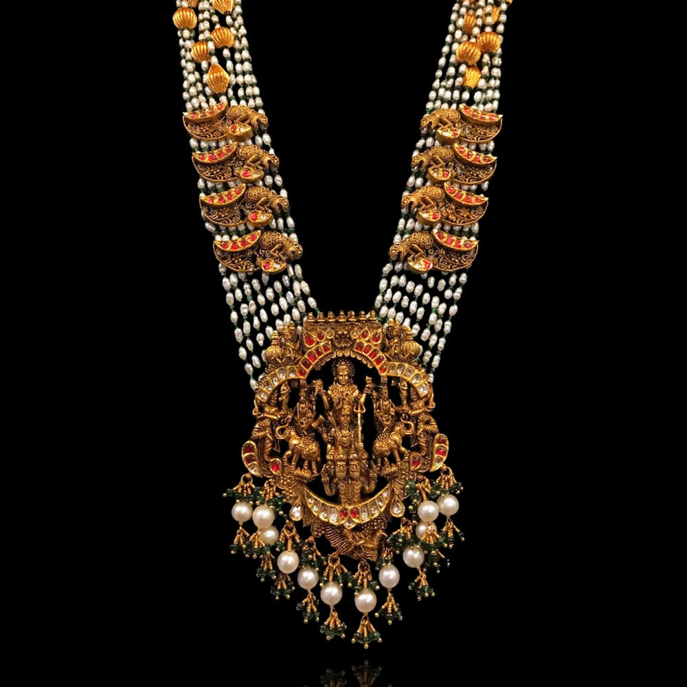 Gold Finish Mahesh Vishnu Brahma Temple Long Necklace – Sneha Rateria Store