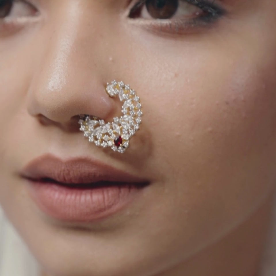 Bridal Nose Ring Model with CZ Diamond – Sneha Rateria Store